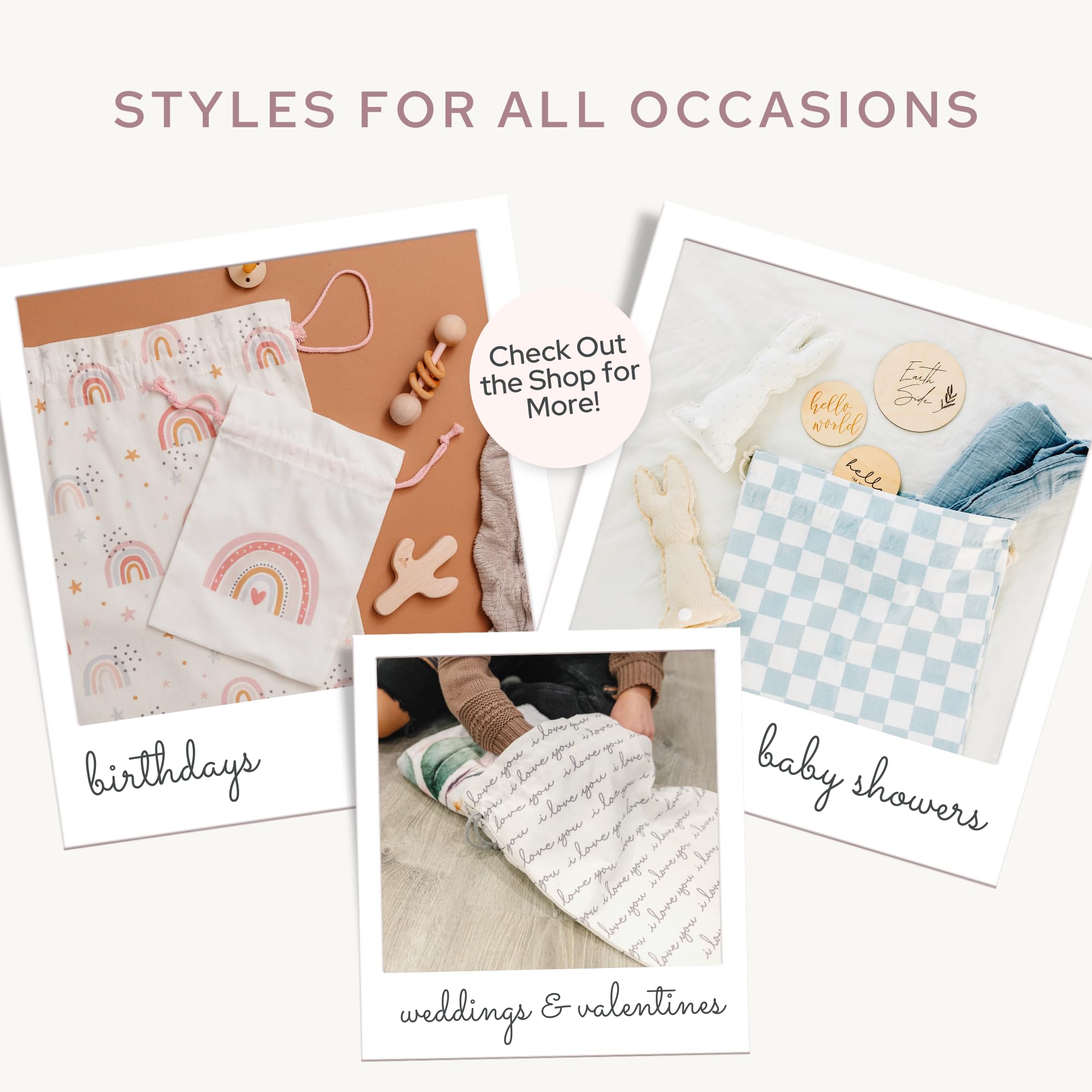 Gather & Knot Drawstring Gift Bags | 20" Large 12" Small | Premium Canvas | Reusable Fabric Wrap for Baby Shower, Neutral Gender Reveal, Kid Birthday | Boho Toy