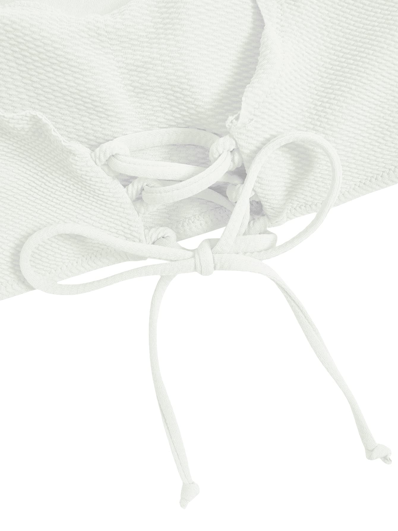 SweatyRocks Women's 2 Pieces Swimsuit High Waist Scalloped Trim Lace Up Bikini Set Plain White L
