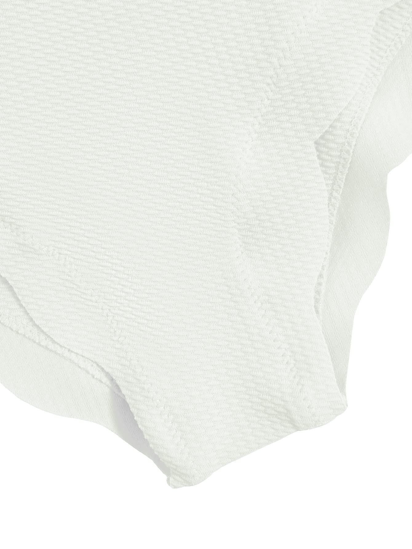 SweatyRocks Women's 2 Pieces Swimsuit High Waist Scalloped Trim Lace Up Bikini Set Plain White L