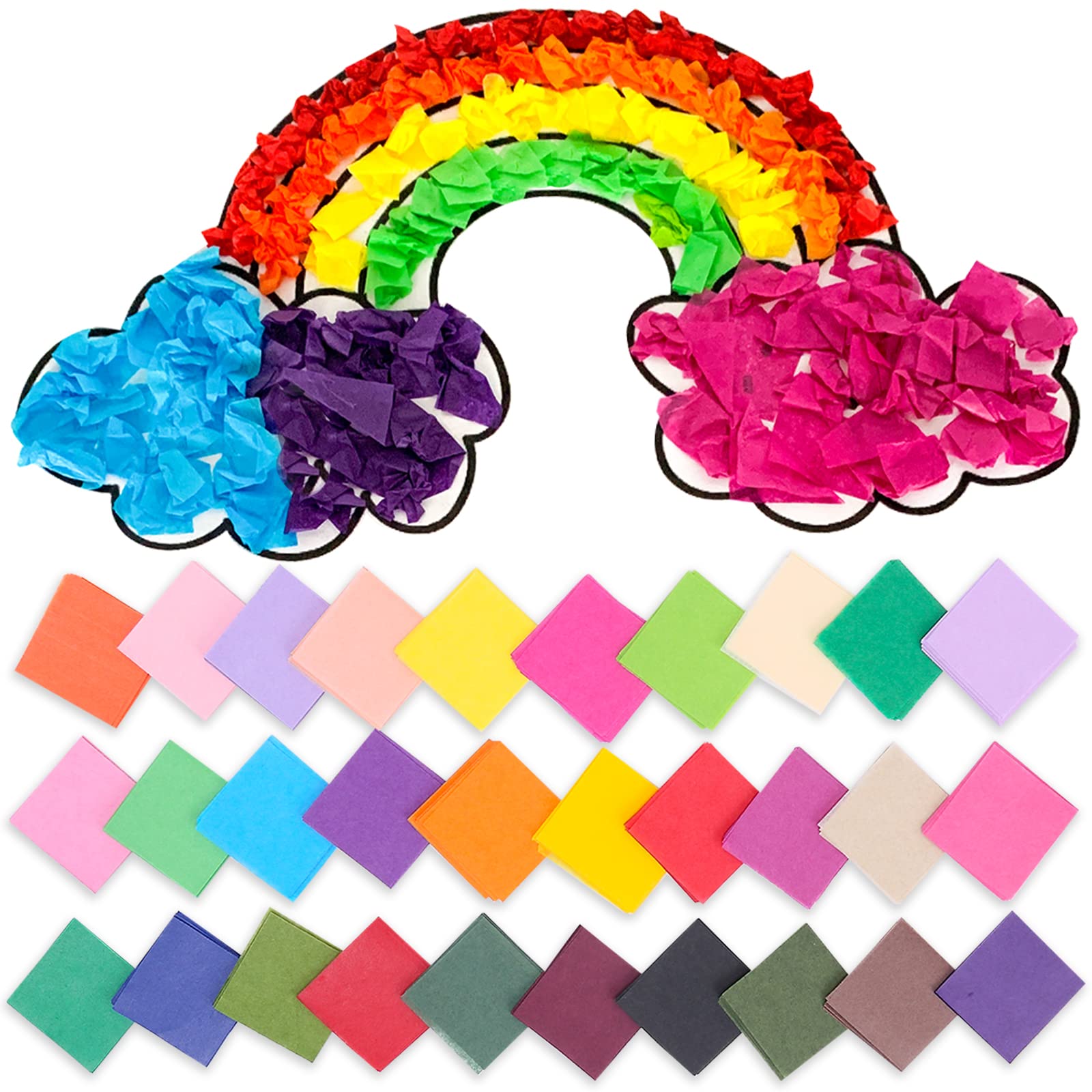 Tissue Paper Squares – 1x 1 inch for Arts and Crafts - 3000 Pcs in 30 Assorted Colors, JroyJoy Rainbow Tissue Mosaic Squares for Arts Craft DIY Scrapbooking Scrunch Art Classroom Activities