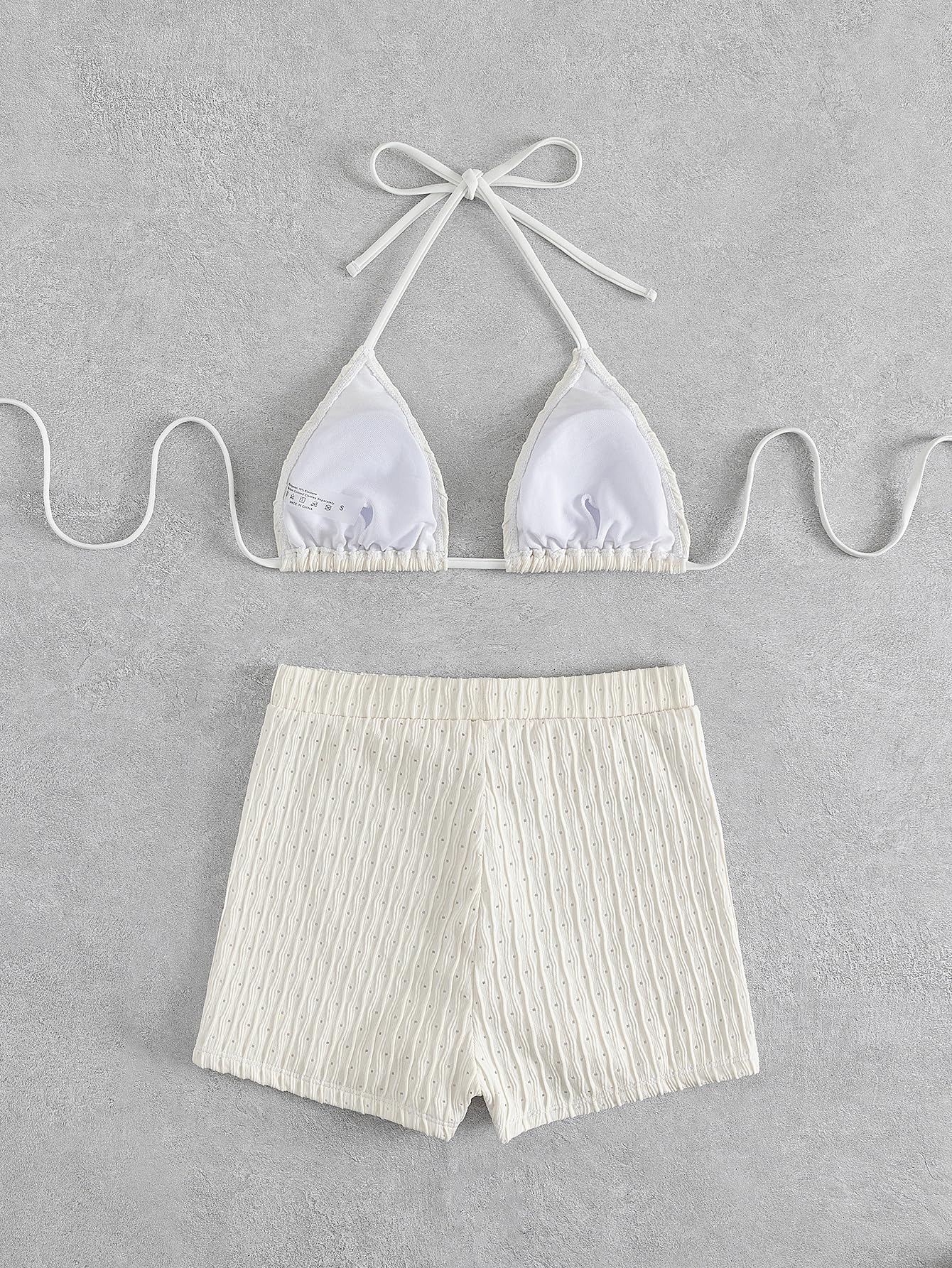SOLY HUX Women's 2 Piece Swimsuits Halter Triangle Top with Shorts Bikini Set Bathing Suits Beige XL