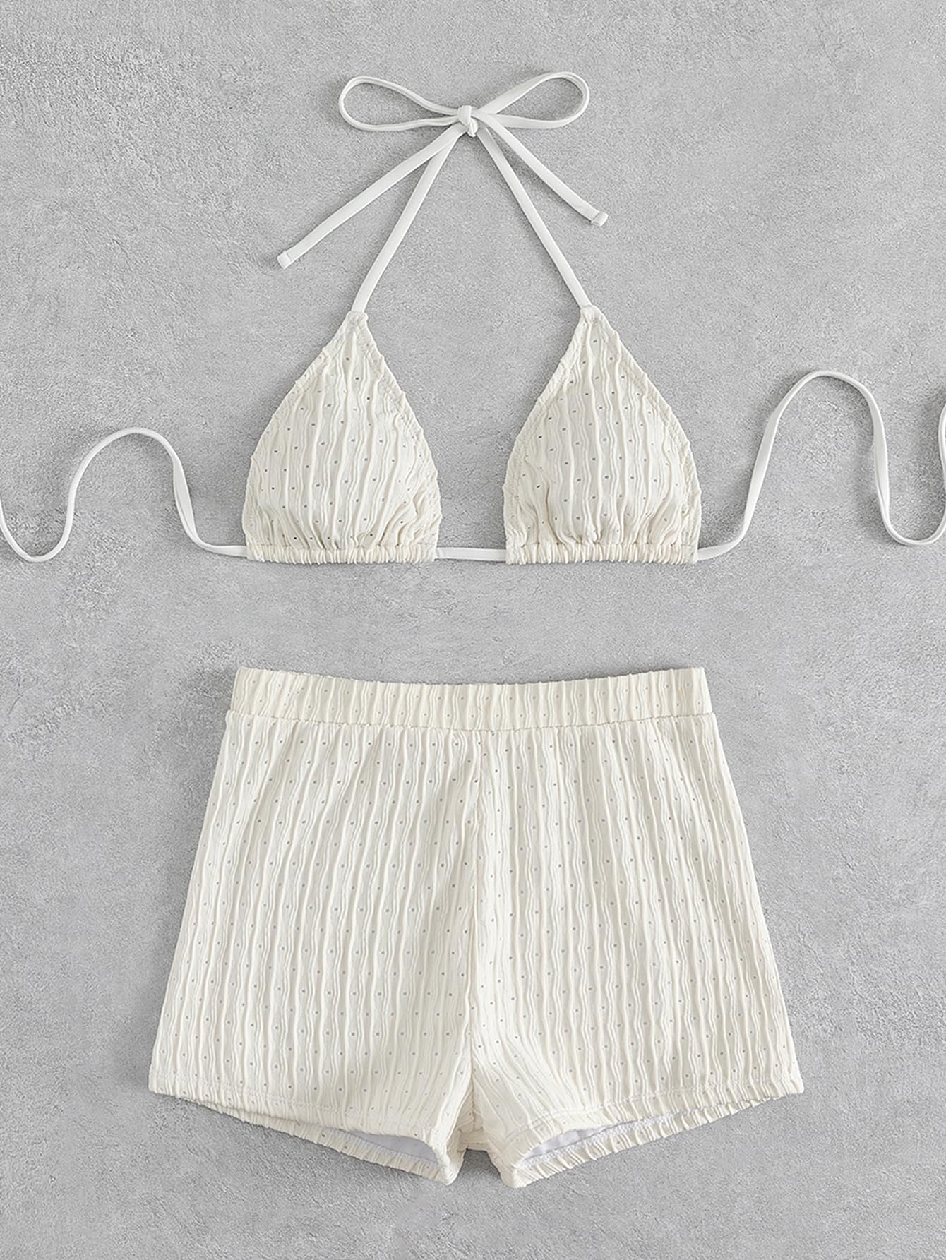 SOLY HUX Women's 2 Piece Swimsuits Halter Triangle Top with Shorts Bikini Set Bathing Suits Beige XL