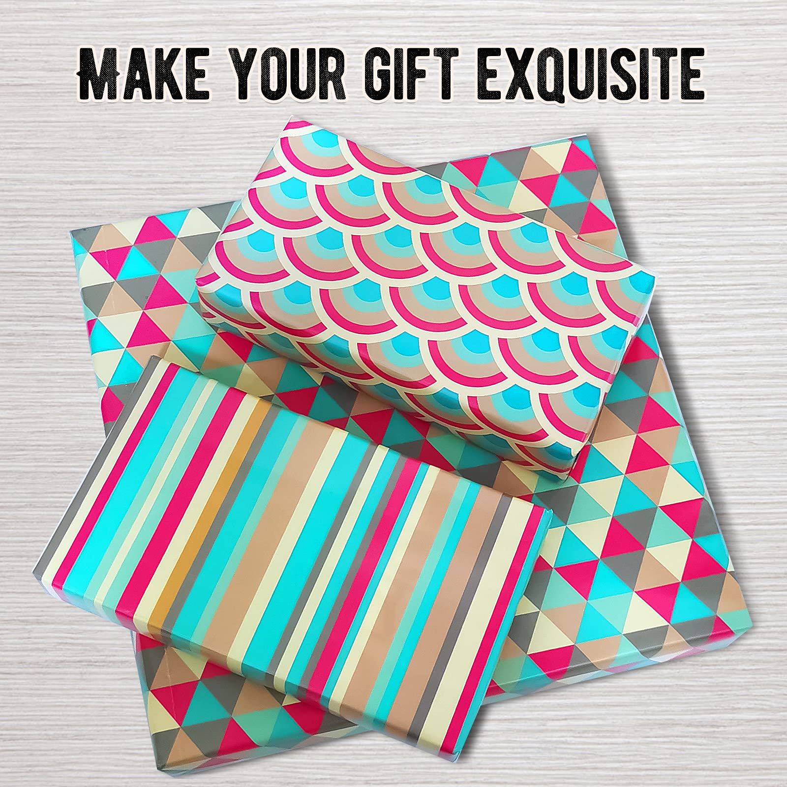 Wrapping Paper Sheets - Folded Flat - Birthday Wrapping Paper Set Included 6 Pack Gift Wrap Paper with Ribbon,Tag,Red Green Gift Wrapping Paper for Birthday,Bridal Baby Shower,Weddings,Graduations,Women,Men,Boy,Girl,All Occasion