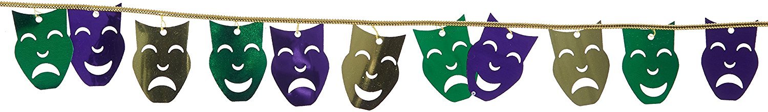 amscan Mardi Gras Mask String Garland Party Decoration, Multi Color, 12 x 3” (2-Pack)