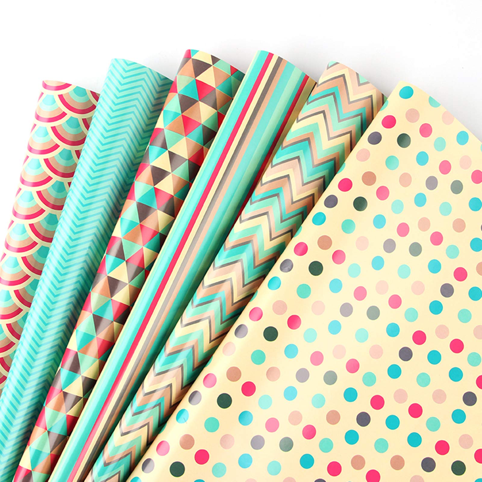 Wrapping Paper Sheets - Folded Flat - Birthday Wrapping Paper Set Included 6 Pack Gift Wrap Paper with Ribbon,Tag,Red Green Gift Wrapping Paper for Birthday,Bridal Baby Shower,Weddings,Graduations,Women,Men,Boy,Girl,All Occasion