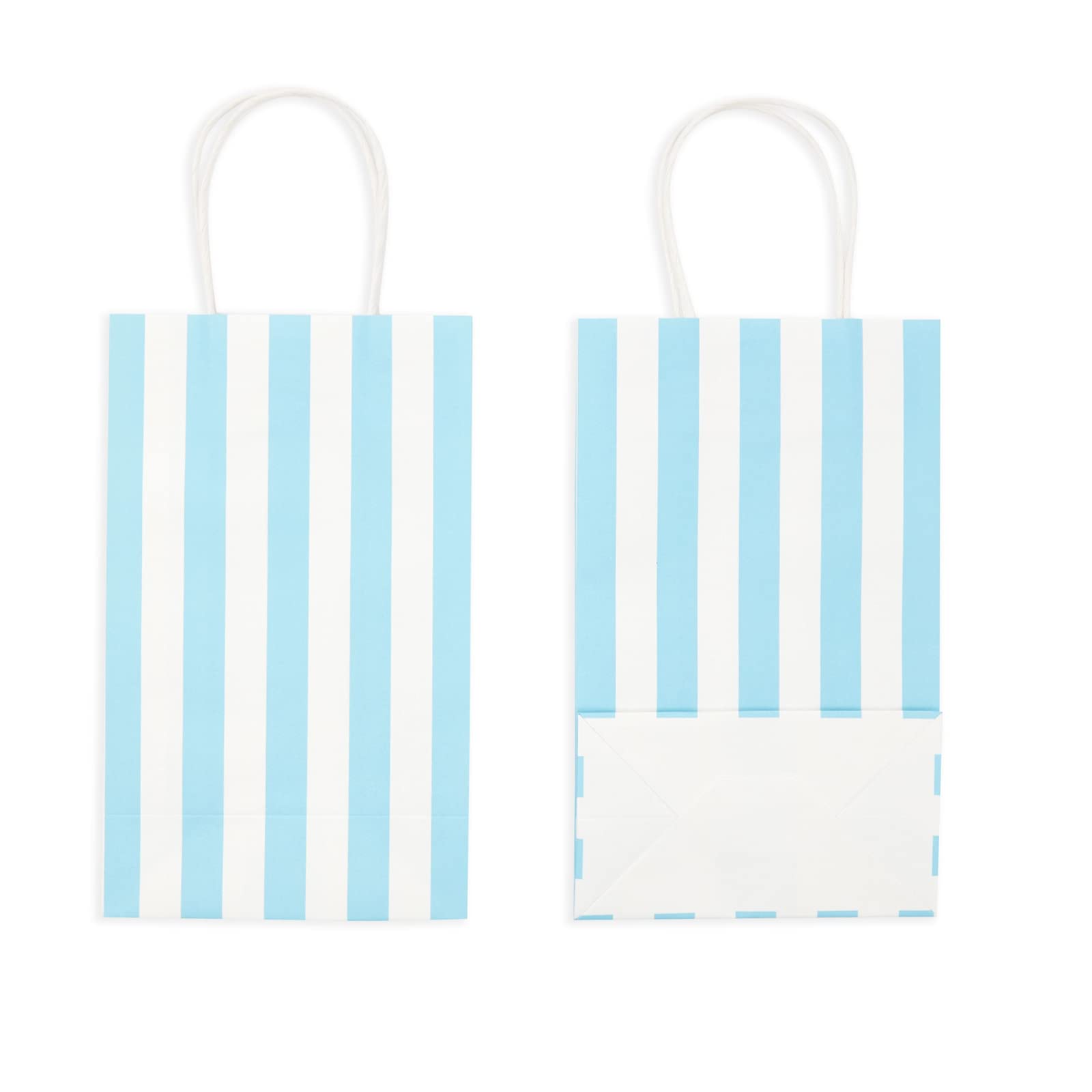 Sparkle and Bash Light Blue Striped Party Favor Gift Bags with Handles for Boys Baby Showers (50 Pack)