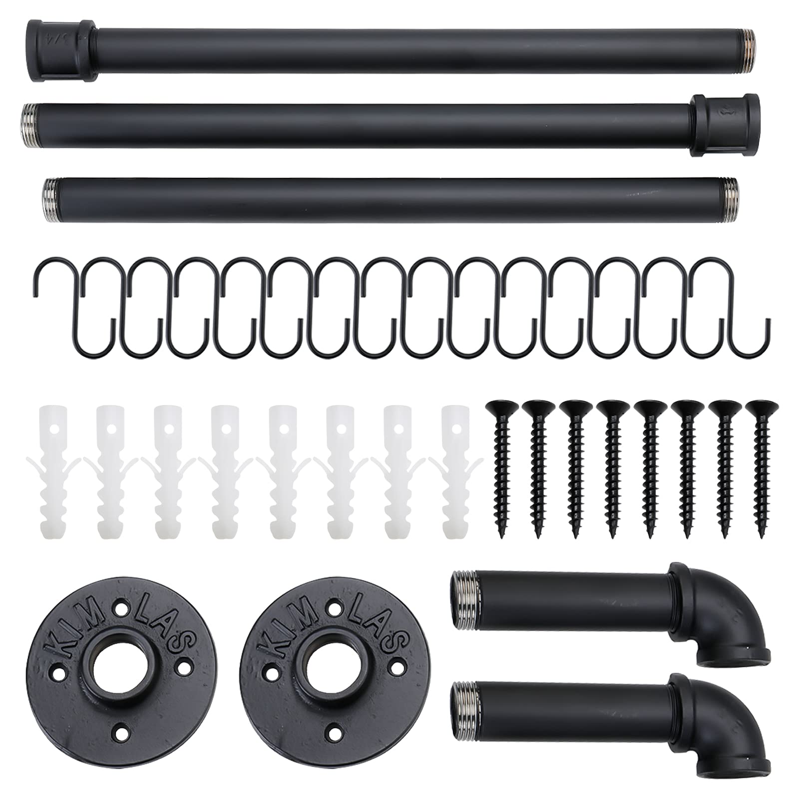 Tysun 47.4 Inch Industrial Pipe Pan Pot Rack Wall Mounted Iron Pipe Kitchen Hanging Rail Kitchen Utensil Cookware Holder Storage Organizer with 15 S Hooks