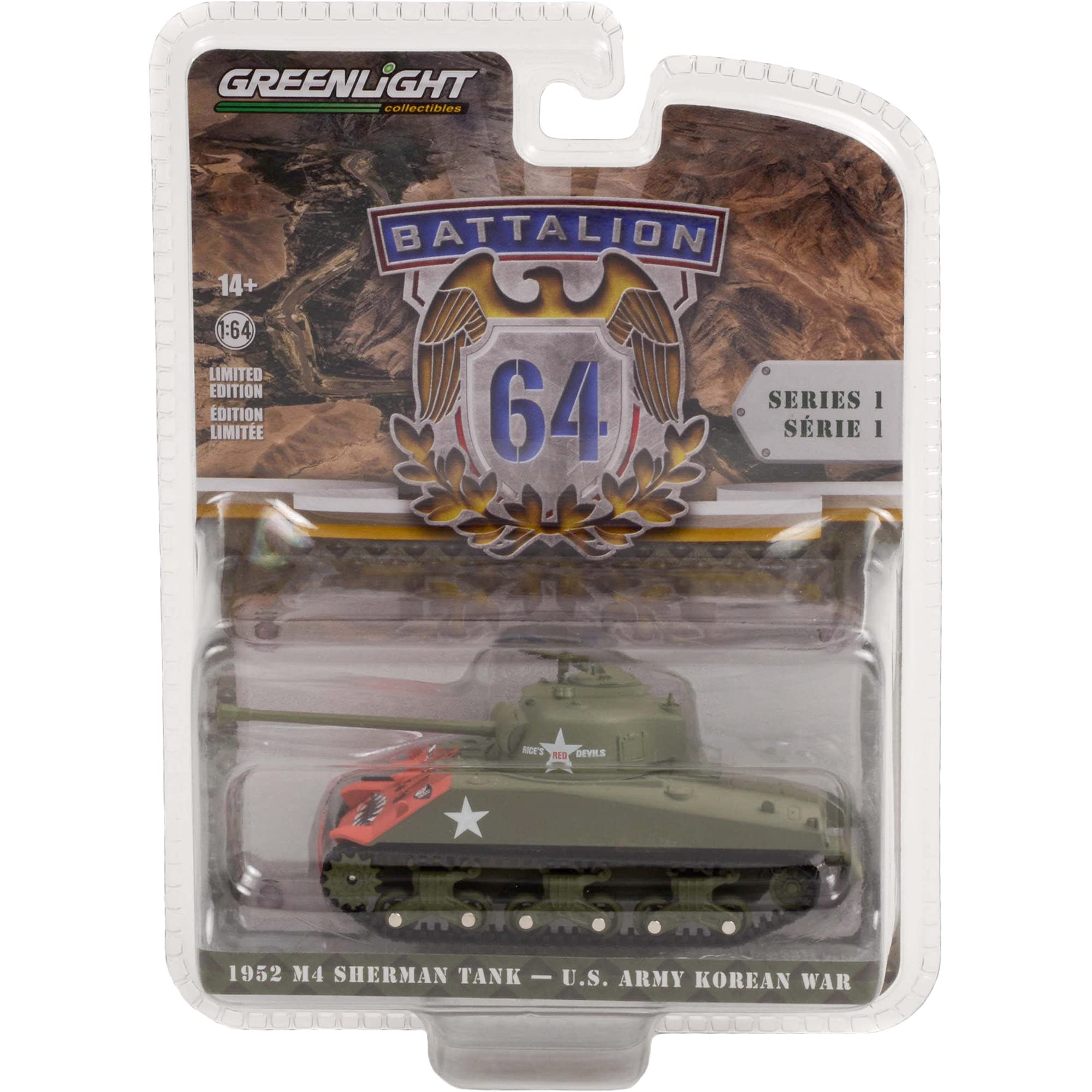 1952 M4 Sherman Tank Green with Graphics Rice's Red Devils U.S. Army (Korean War) Battalion 64" Release 1 1/64 Diecast Model by Greenlight 61010 B