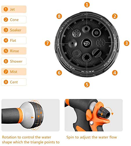 Garden Hose Sprayer Nozzle for Watering Plant Cleaning Cars Showering Pets with 8 Adjustable Pattern High Pressure Heavy Duty