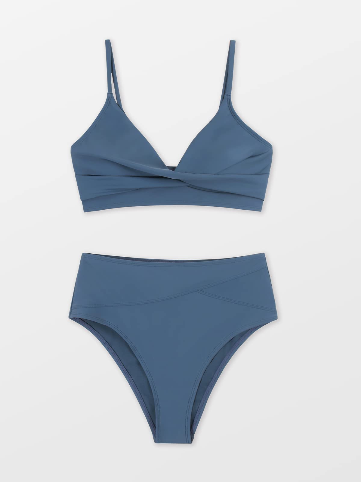 CUPSHE Women's Bikini Sets Two Piece Swimsuit High Waisted V Neck Twist Front Adjustable Spaghetti Straps Bathing Suit, M Blue