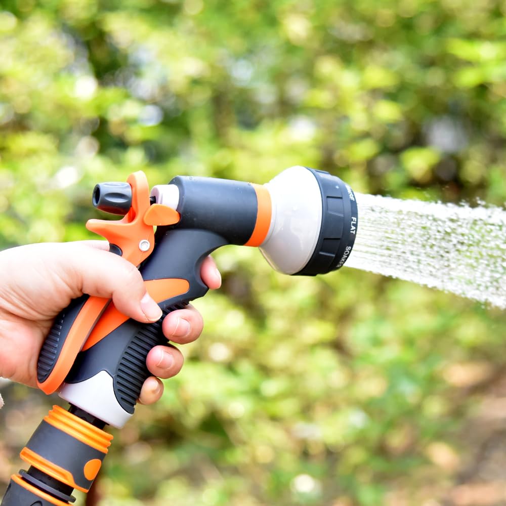 Garden Hose Sprayer Nozzle for Watering Plant Cleaning Cars Showering Pets with 8 Adjustable Pattern High Pressure Heavy Duty