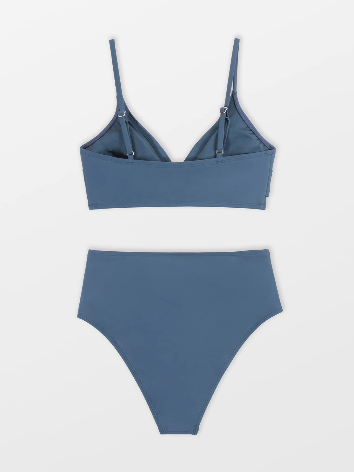 CUPSHE Women's Bikini Sets Two Piece Swimsuit High Waisted V Neck Twist Front Adjustable Spaghetti Straps Bathing Suit, M Blue
