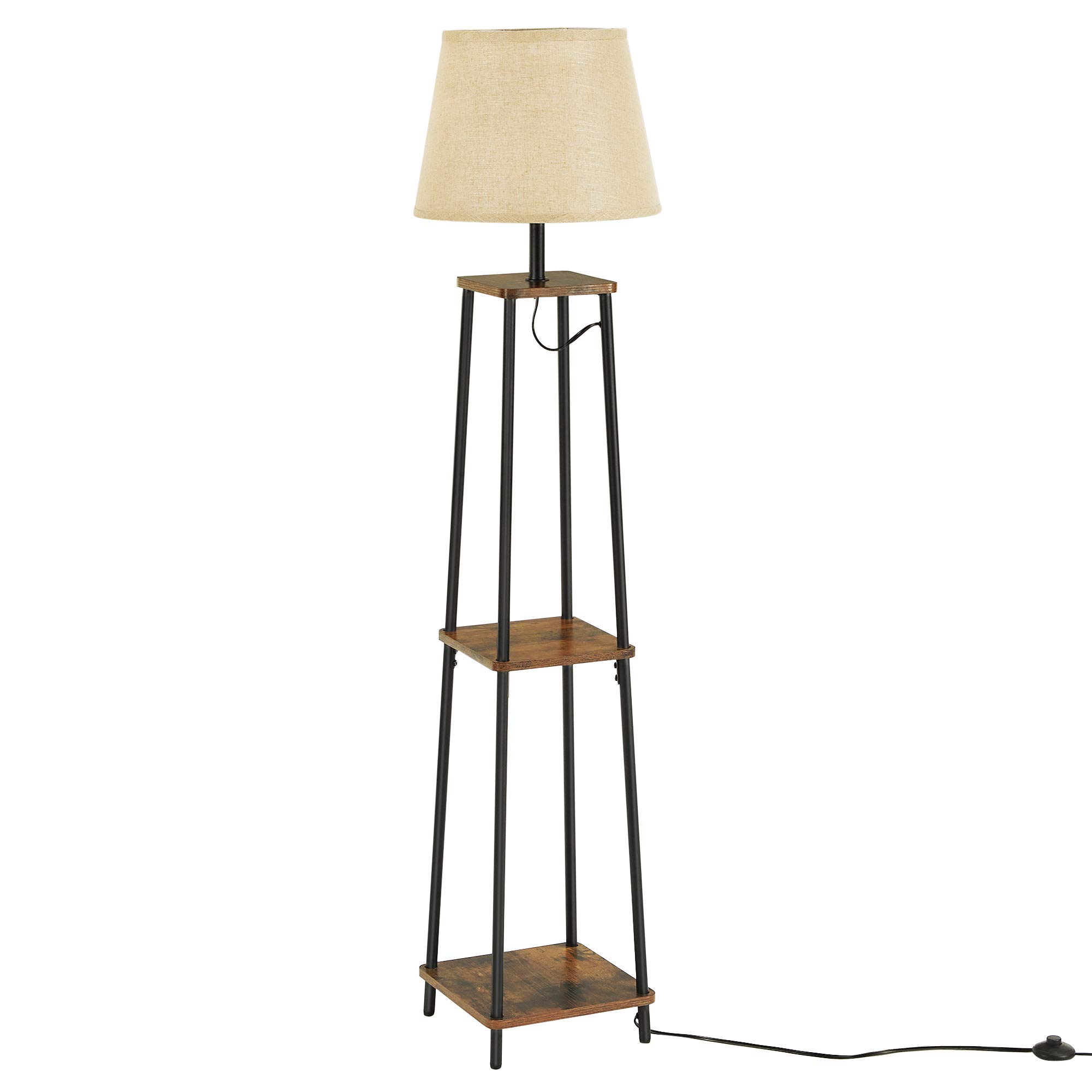 VASAGLE Floor Lamp with Shelves, Standing Reading Lamp with Lamp Shade, for Living Room, Bedroom, Bulb Not Included, Rustic Brown and Black ULFL012B01