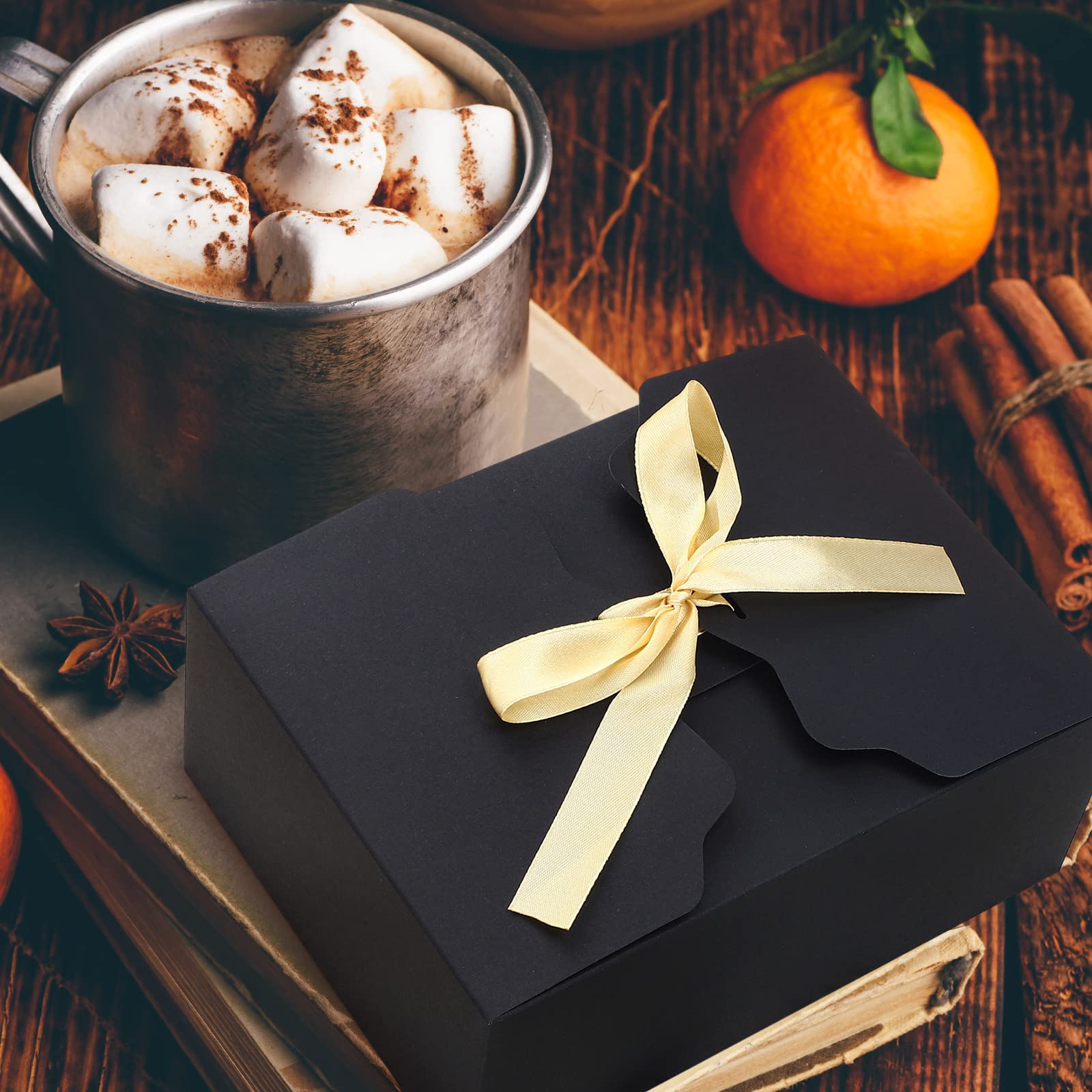 10 Pcs Gift Boxes with Lids Black Gift Boxes Bridesmaid Proposal Box Paper Cardboard Gift Box with Ribbon Gift Wrap Boxes for Wedding Birthday Party Packaging Present Crafting (9.5 x 7 x 4 Inches)