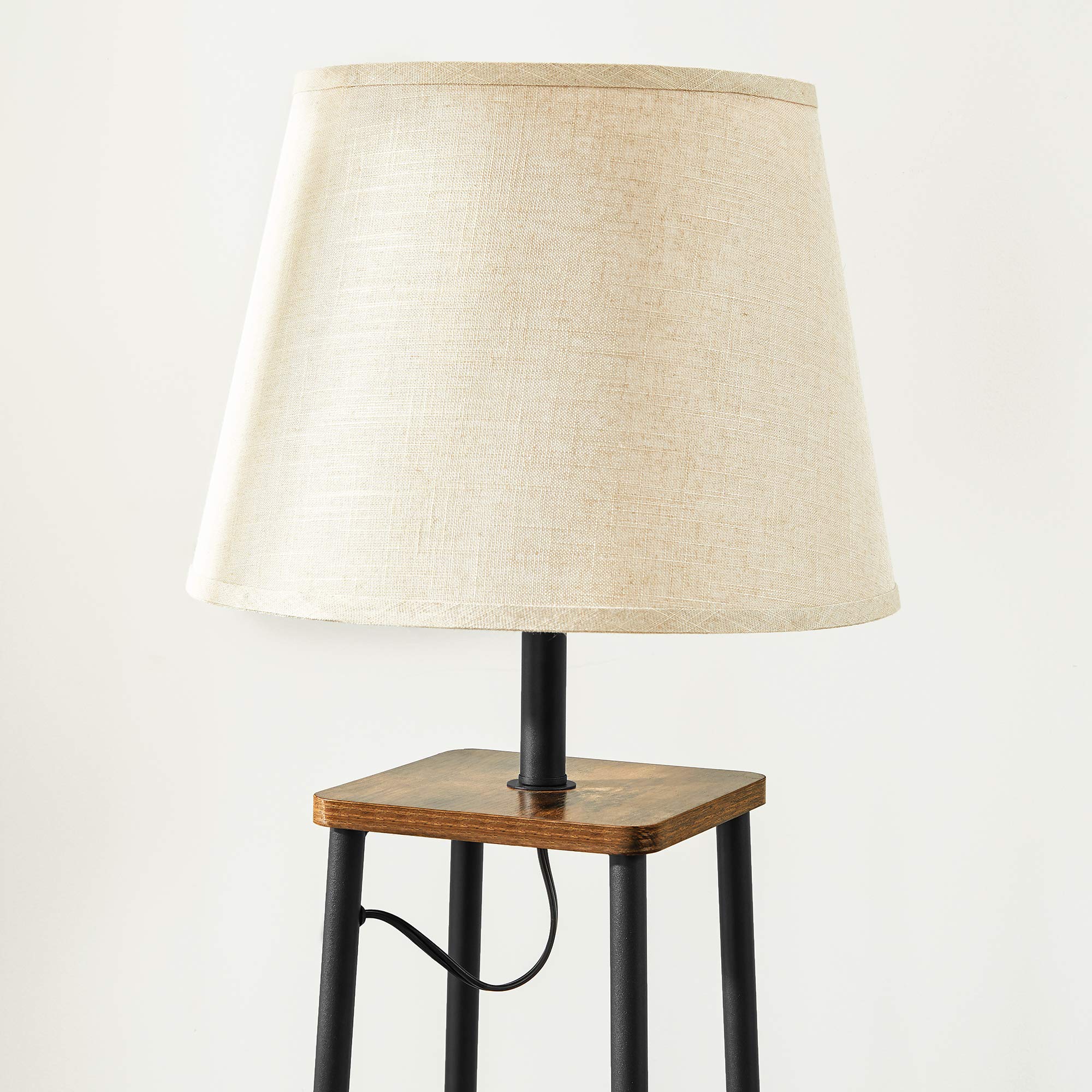 VASAGLE Floor Lamp with Shelves, Standing Reading Lamp with Lamp Shade, for Living Room, Bedroom, Bulb Not Included, Rustic Brown and Black ULFL012B01