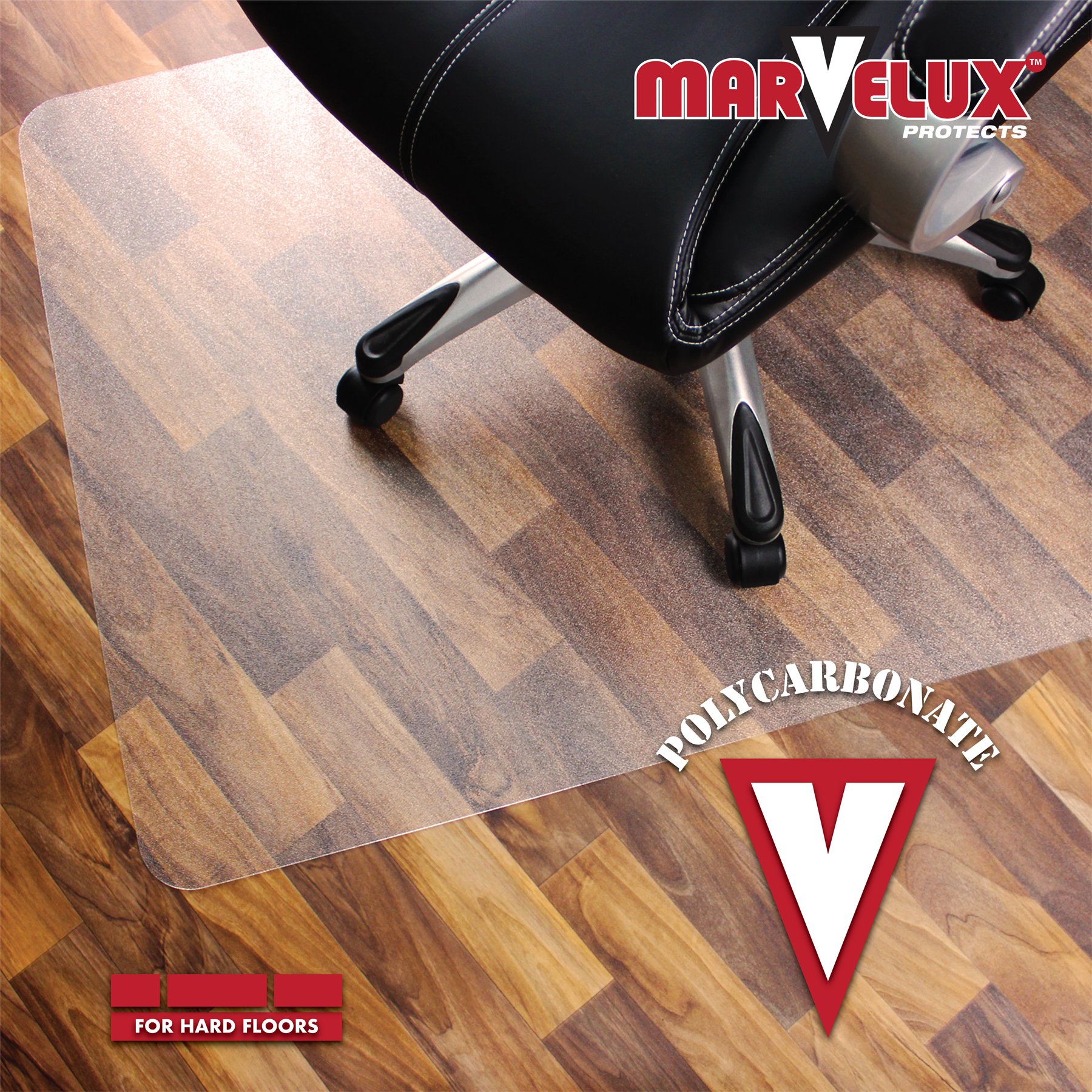 Marvelux Heavy Duty Polycarbonate Office Chair Mat for Hardwood Floors 48" x 60" | Transparent Hard Floor Protector, Rectangular | Multiple Sizes