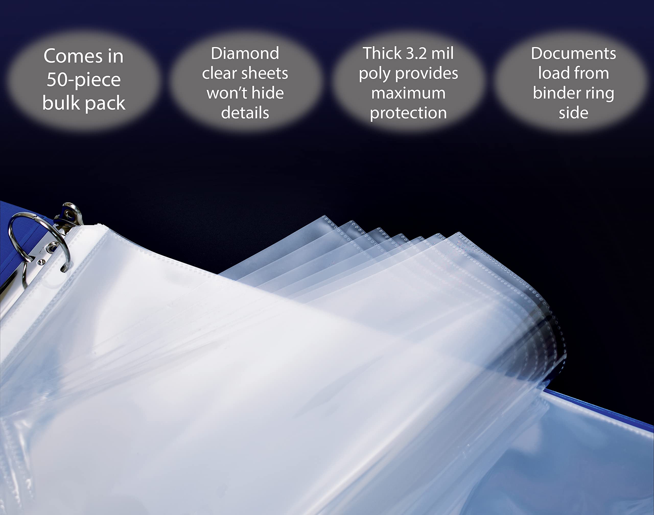50 Pack 11x17 Inch Heavyweight Diamond Clear Sheet Protectors, Side Loading, Ledger Sheet Protectors, by Gold Seal, 3-Hole Punched