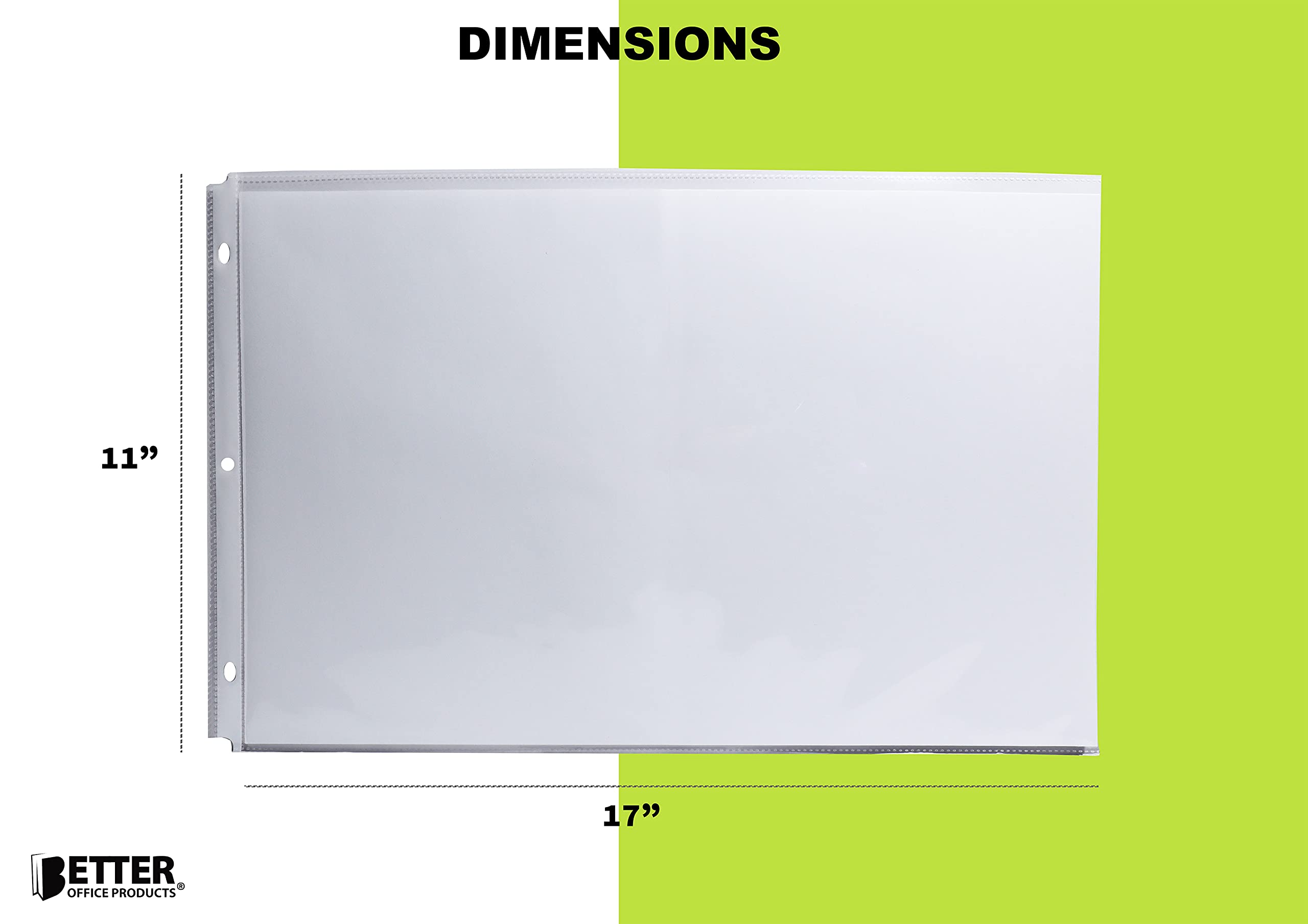 50 Pack 11x17 Inch Heavyweight Diamond Clear Sheet Protectors, Side Loading, Ledger Sheet Protectors, by Gold Seal, 3-Hole Punched