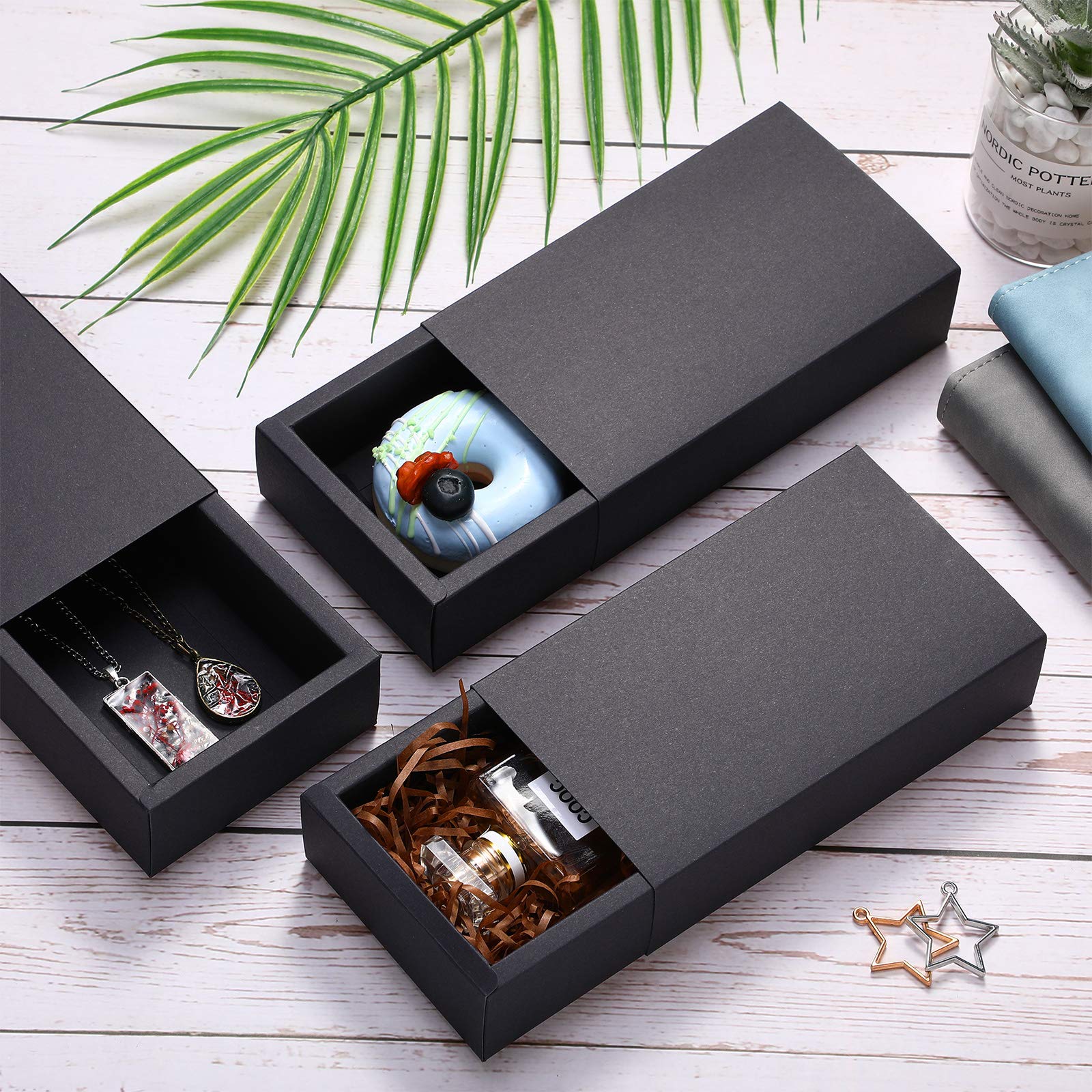 Zonon 15 Pieces Kraft Boxes Rectangle Drawer Boxes Mini Crafts Cardboard Present Boxes Present Packaging Boxes for Business Soap Jewelry Candy Weeding Party Favors (Black,5.9 x 3.1 x 1.6 Inch)