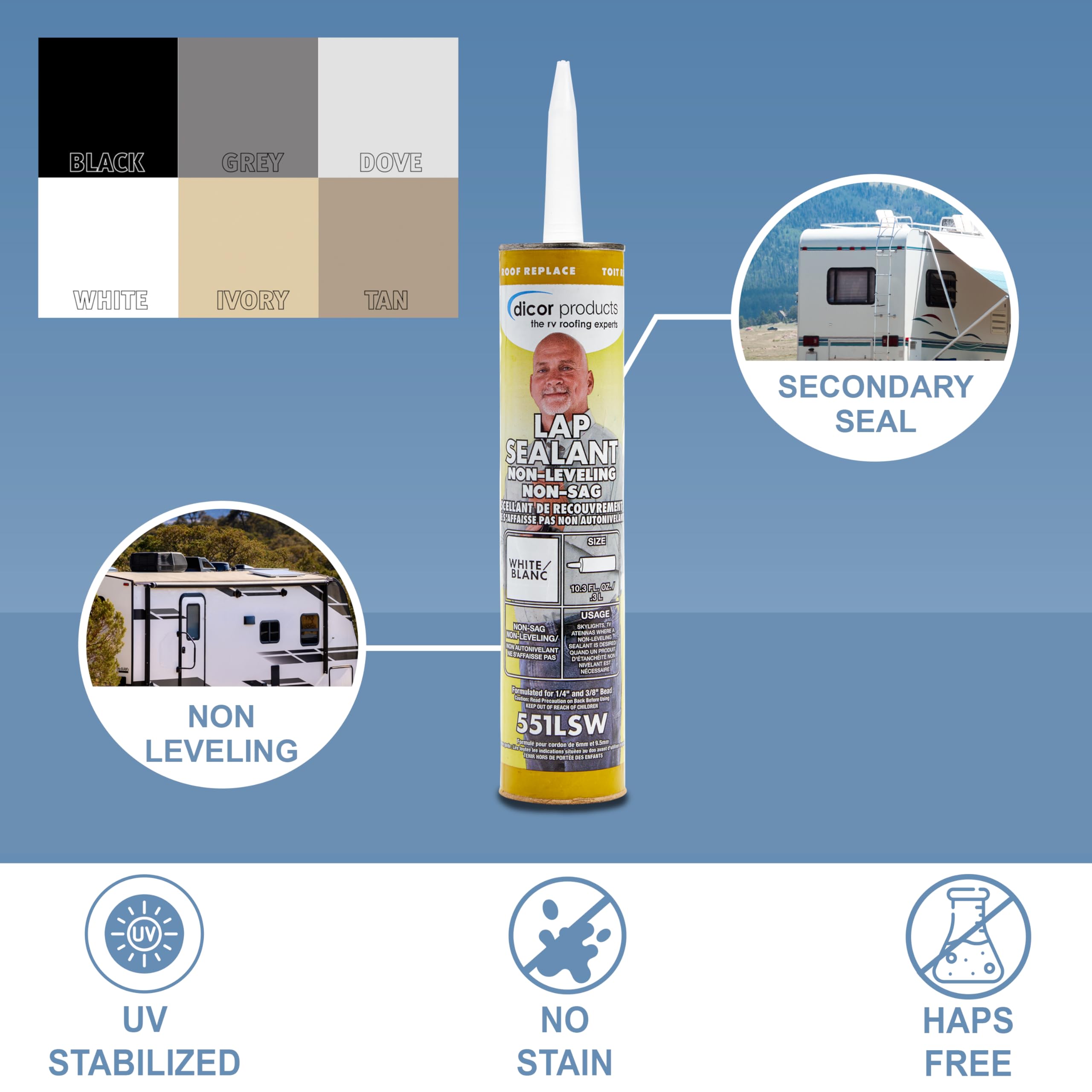 Dicor - 551LSW-12 White Non-Sag Roof Lap Sealant - 10.3 oz. Tube