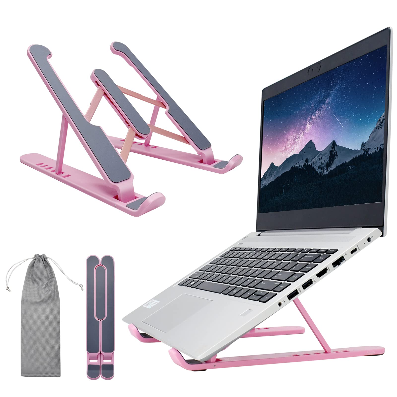 CYX Laptop Notebook Stand Holder Ventilated Adjustable Portable for Laptop Stand for Desk Compatible with MacBook Air Pro Dell Lenovo HP All Laptops 9"-15.6"(Pink)