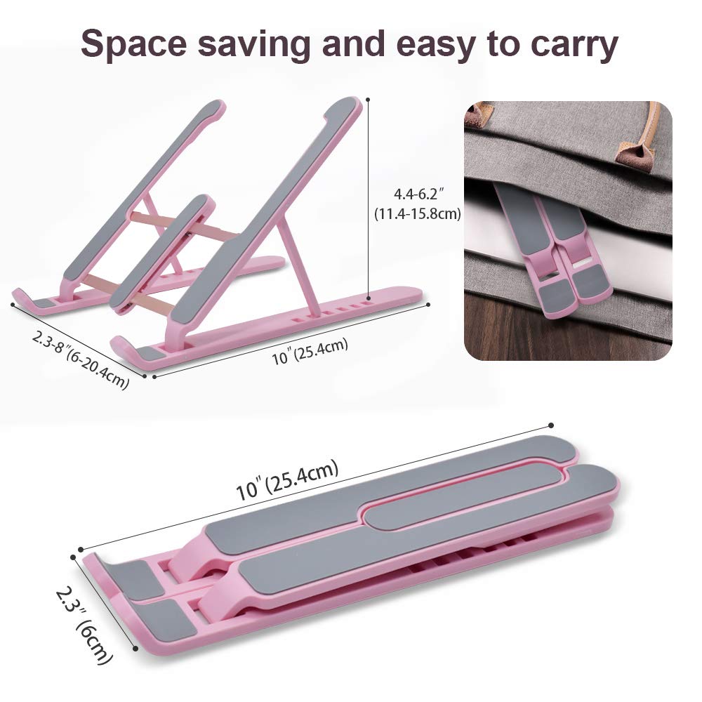 CYX Laptop Notebook Stand Holder Ventilated Adjustable Portable for Laptop Stand for Desk Compatible with MacBook Air Pro Dell Lenovo HP All Laptops 9"-15.6"(Pink)