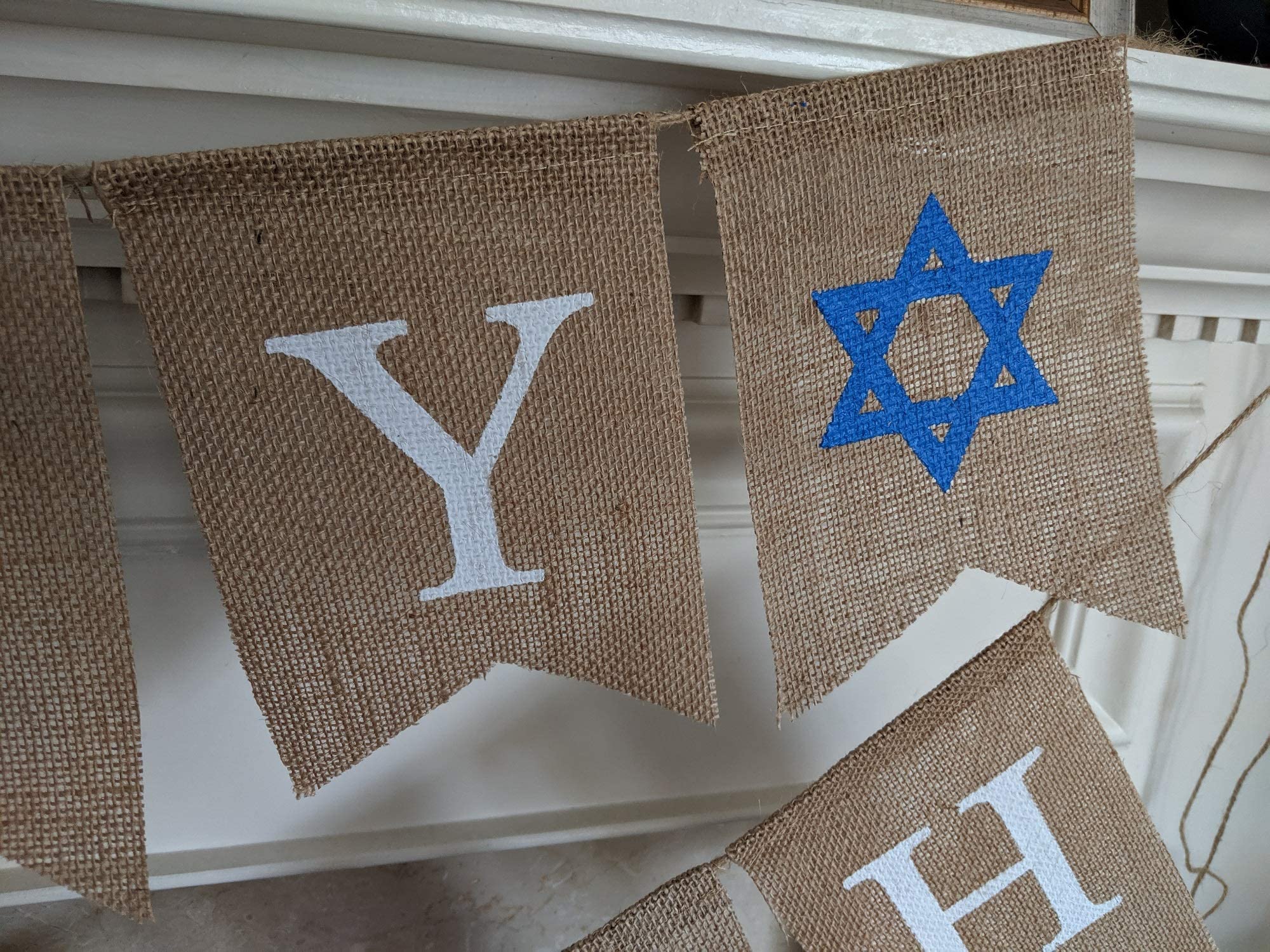 Happy Hanukkah Banner Chanukah Decorations - Judaica Burlap Party Garland Bunting - Ready to Hang Hanukkah Garland - Festive Decor Photo Prop Backdrop by Jolly Jon