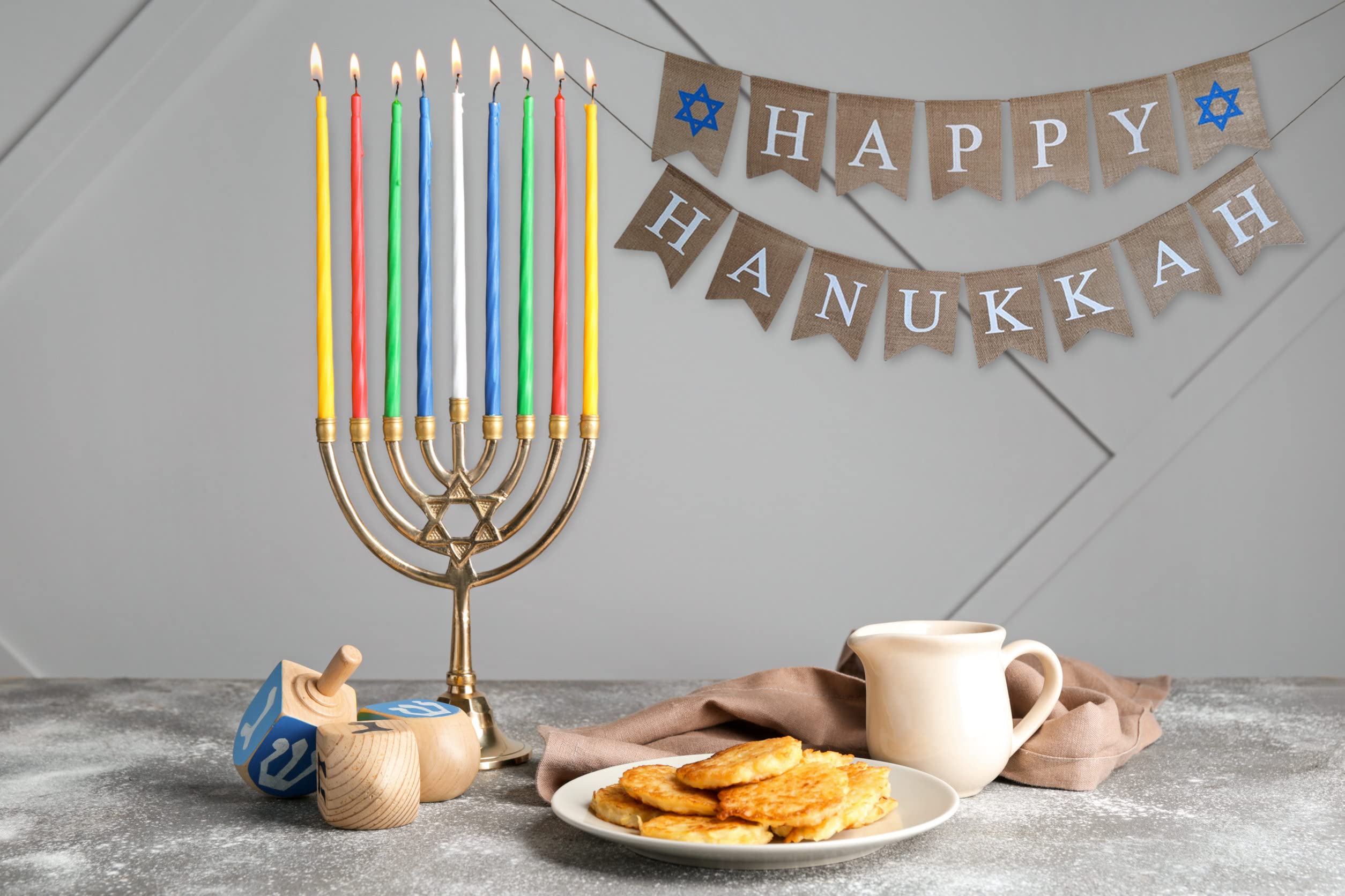 Happy Hanukkah Banner Chanukah Decorations - Judaica Burlap Party Garland Bunting - Ready to Hang Hanukkah Garland - Festive Decor Photo Prop Backdrop by Jolly Jon