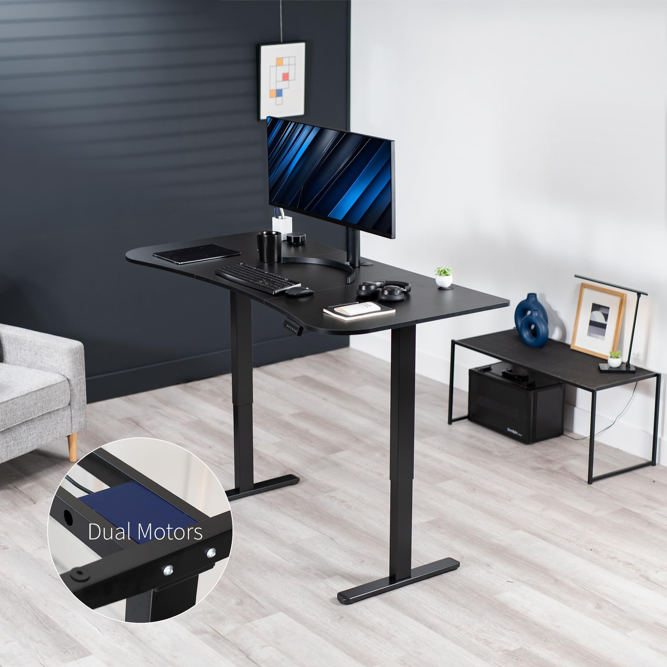 VIVO Electric Dual Motor Height Adjustable 63 x 32 inch Stand Up Desk, Complete Active Workstation, 3 Part Table Top, Black Frame, Memory Controller, DESK-KIT-E2B1B