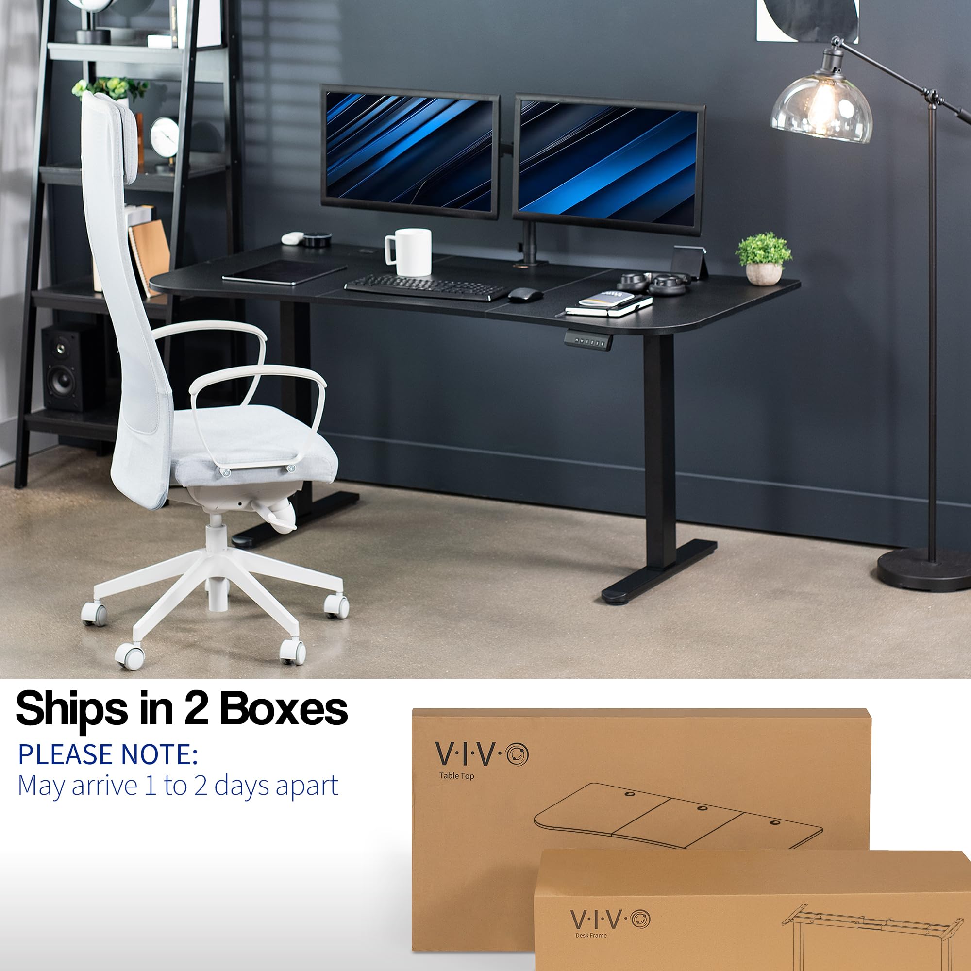 VIVO Electric Dual Motor Height Adjustable 63 x 32 inch Stand Up Desk, Complete Active Workstation, 3 Part Table Top, Black Frame, Memory Controller, DESK-KIT-E2B1B