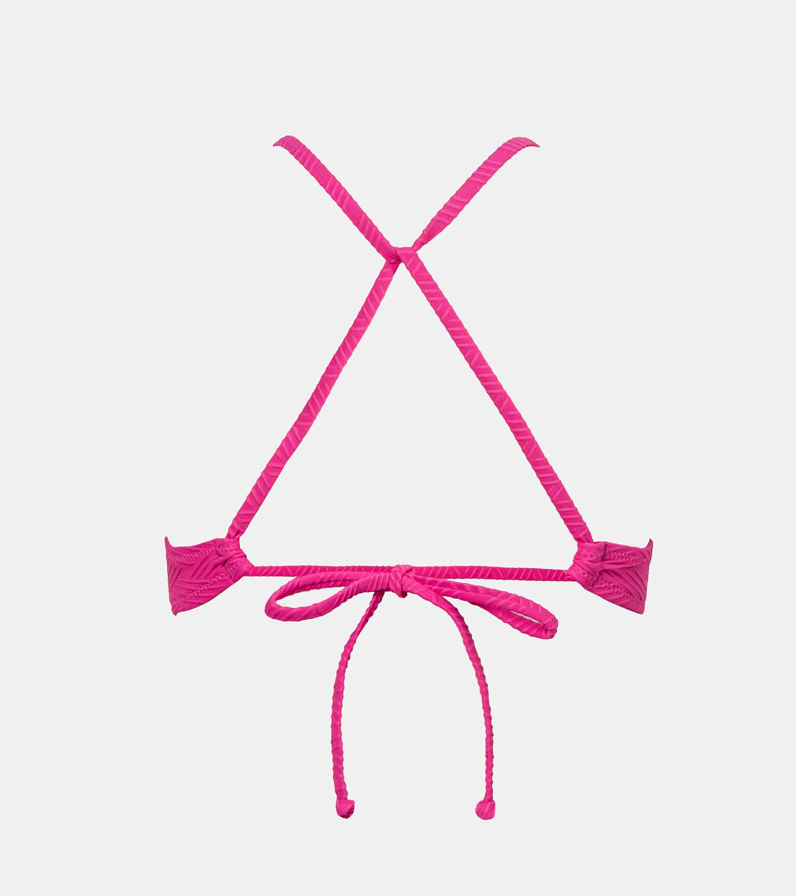 CUPSHE Women Swimsuit Bikini Top Textured Self Tie Crisscross Back Bathing Suit, S Neon Pink
