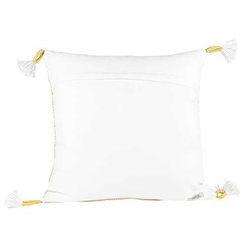 Foreside Home & Garden Yellow & White 18X18 Hand Woven Filled Outdoor Pillow