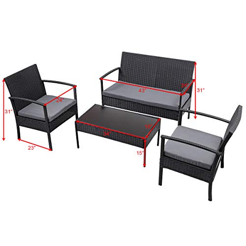 Casart Set of 4 Modern Wicker Rattan Conversation Set, Outdoor Patio Furniture Set for Yard, Garden and Poolside