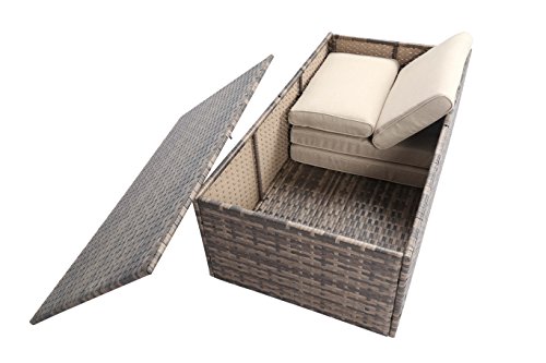 Baner Garden A170 5 Piece Outdoor Sofa Rattan Pool Patio Garden Set with Coffee Table and Beige Cushions, Wicker, Mixed Brown/Gray