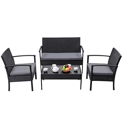 Casart Set of 4 Modern Wicker Rattan Conversation Set, Outdoor Patio Furniture Set for Yard, Garden and Poolside