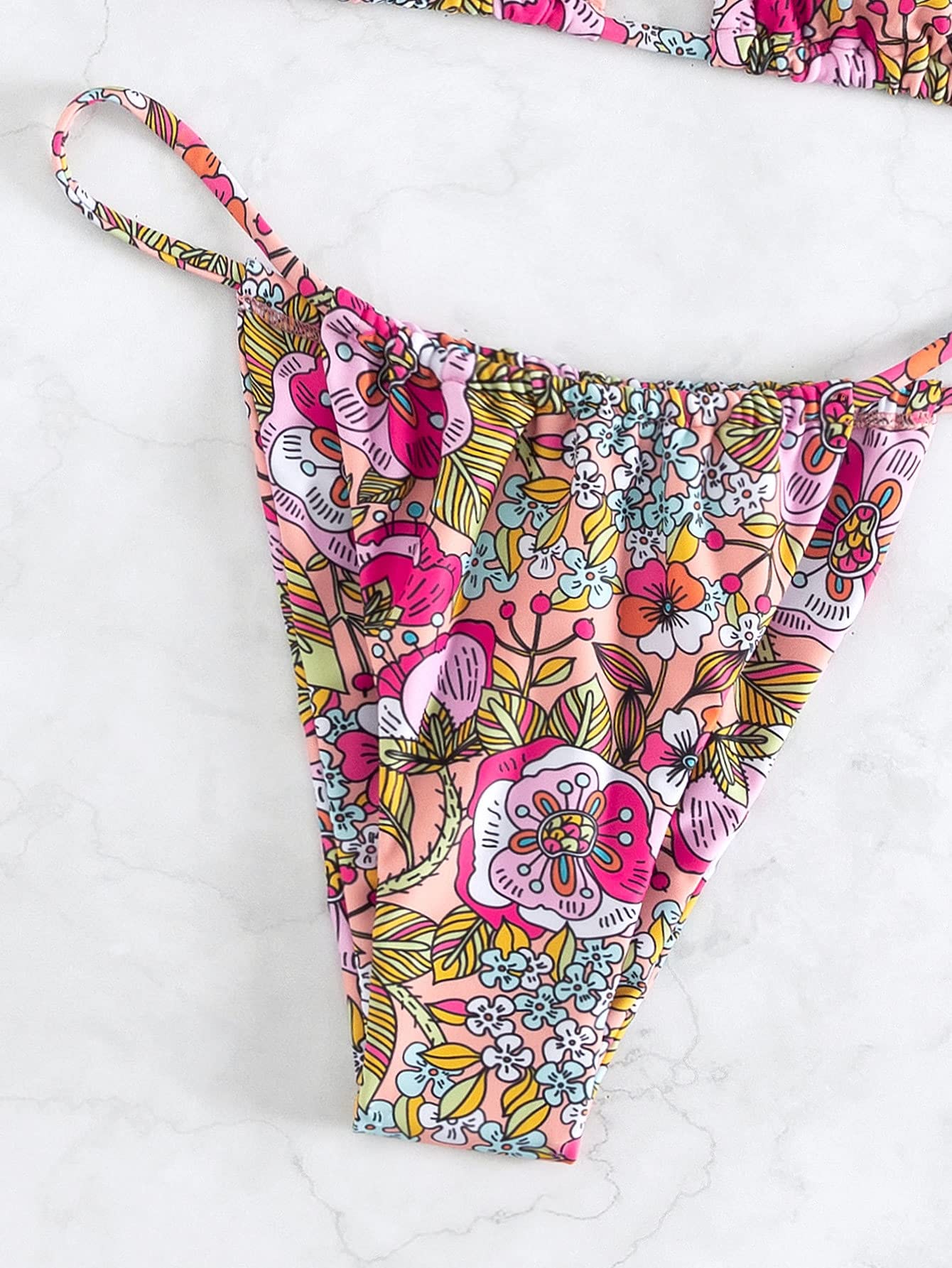 WDIRARA Women's 2 Piece Set Floral Print Tie Backless Swimwear Halter Bikini Swimsuit Floral Pink L