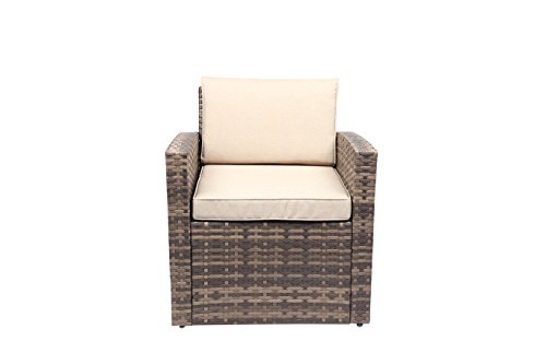 Baner Garden A170 5 Piece Outdoor Sofa Rattan Pool Patio Garden Set with Coffee Table and Beige Cushions, Wicker, Mixed Brown/Gray