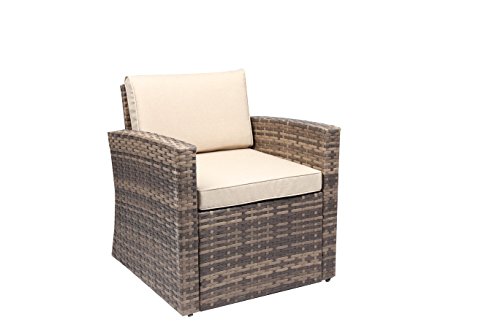 Baner Garden A170 5 Piece Outdoor Sofa Rattan Pool Patio Garden Set with Coffee Table and Beige Cushions, Wicker, Mixed Brown/Gray