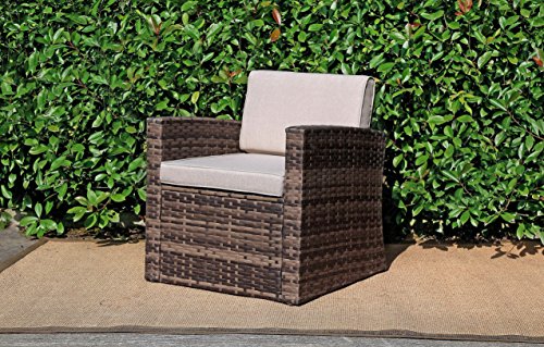 Baner Garden A170 5 Piece Outdoor Sofa Rattan Pool Patio Garden Set with Coffee Table and Beige Cushions, Wicker, Mixed Brown/Gray