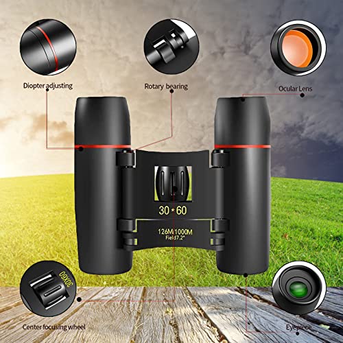 ZIYOUHU 30x60 Binoculars Small Compact Light Binoculars, Suitable for Adults and Children Bird Watching Travel Sightseeing, Waterproof Lightweight Small Binoculars, with Clear Low-Light Visionā¦