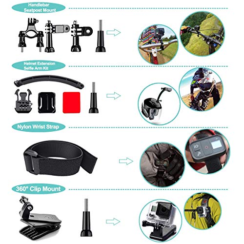 Appolab 61 in 1 Action Camera Accessories Kit for AKASO EK7000 GoPro Hero 11 10 9 8 7 6 5 4 Hero Session Gopro Max Insta360 Xiaomi Yi DJI AKASO Campark Action Camera (61 in 1)