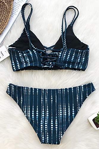 CUPSHE Women's Dream Space Lace Up Bikini Set Beach Swimwear Medium Dark Blue