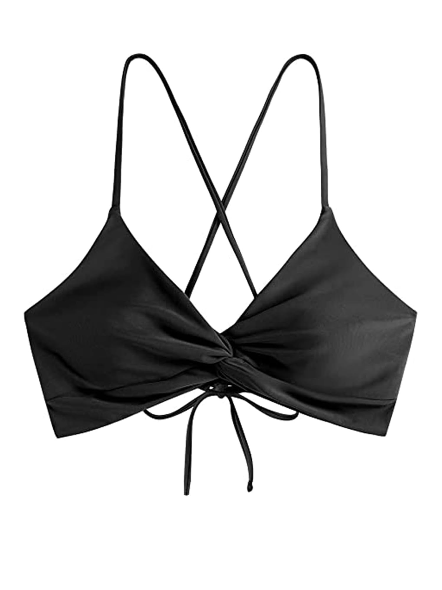 ZAFUL Bikini Tops for Women Push Up Swimsuit Top Lace Up Padded Bathing Suit Tops Twist Bikini Tops Only Black M