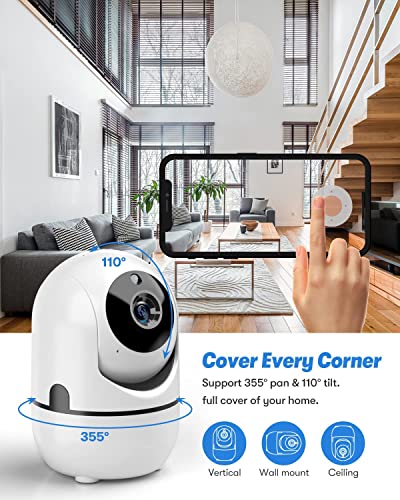 Security Camera for Baby Monitor, 2K Wi-Fi Cameras for Home Security, Pan/Tilt/Zoom Indoor Camera Wireless with Phone APP, 2-Way Audio, Motion Detection, Night Vision (White-2)
