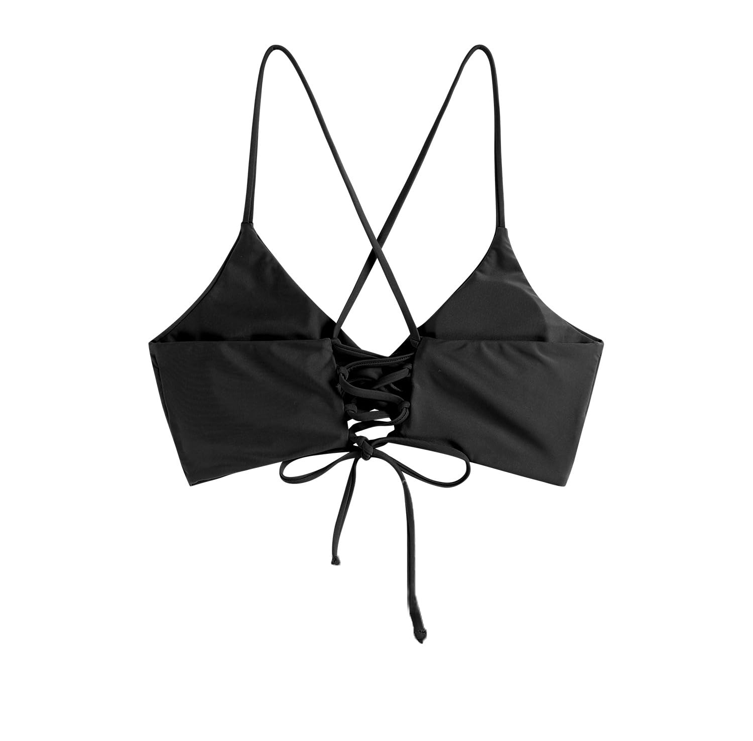 ZAFUL Bikini Tops for Women Push Up Swimsuit Top Lace Up Padded Bathing Suit Tops Twist Bikini Tops Only Black M