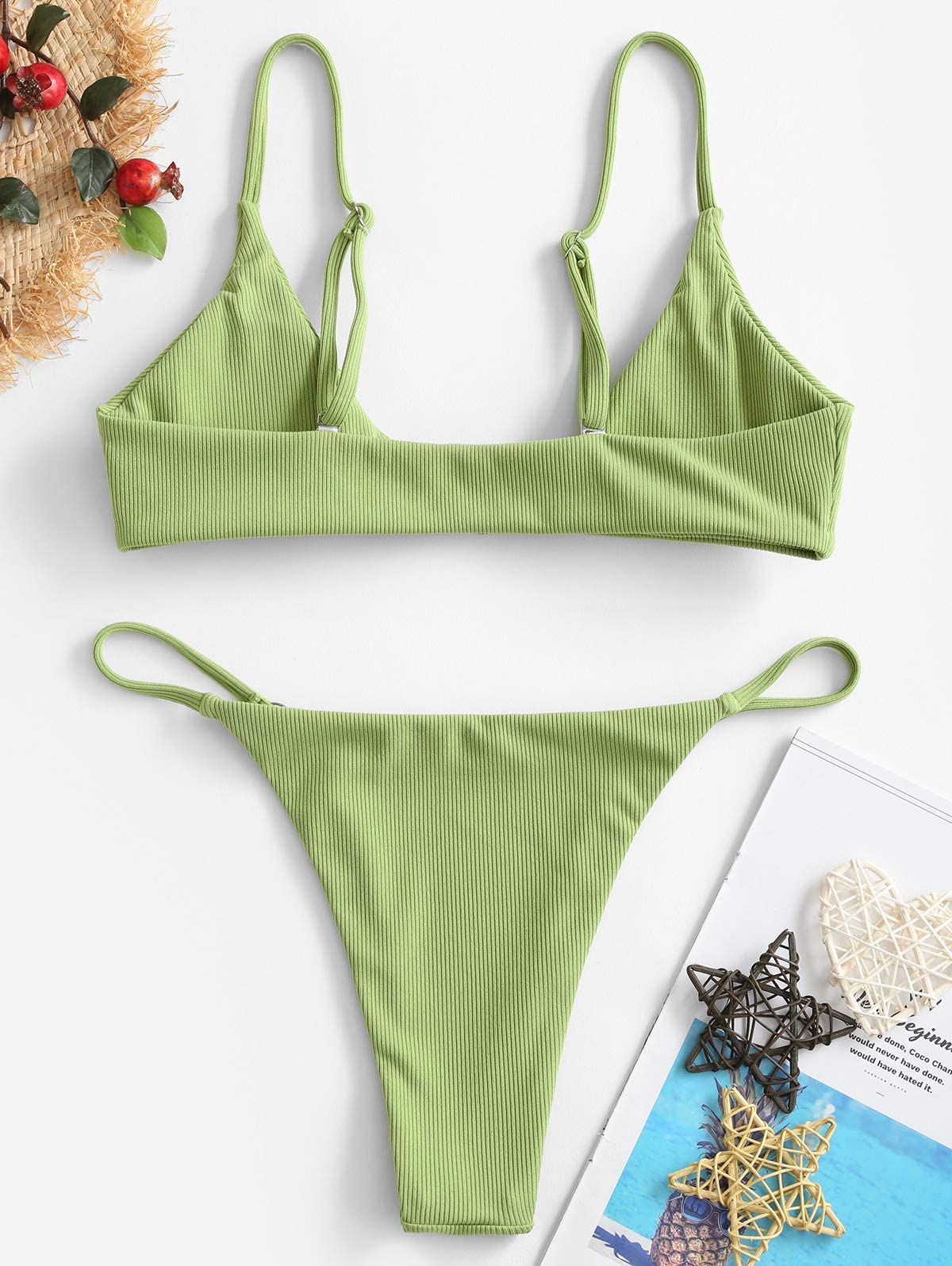 ZAFUL Women's Ribbed O-Ring String Bikini Swimsuit Two Pieces Bathing Suit