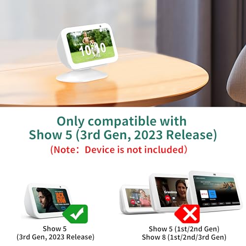 SOKUSIN Stand for Echo Show 5 (3rd Gen) - Adjustable Tilt Smart Sceen Display Stand Table Mount Holder, Magnetic Anti-Slip Base, Compatible with Echo Show 5 3rd Generation (White)