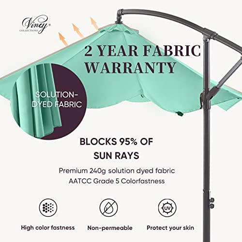 VINEY 10ft Patio Offset Umbrellas Cantilever Umbrella, Large Outdoor Umbrella w/Infinite Tilt, Waterproof UV Protection & Cross Base for Backyard, Poolside, Lawn and Garden (Mint Green)