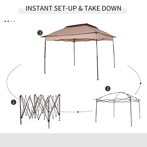 Outsunny 11' x 11' Pop Up Gazebo Outdoor Canopy Shelter with 2-Tier Soft Top, and Removable Zipper Netting, Event Tent with Large Shade, and Storage Bag for Patio, Backyard, Garden, Khaki