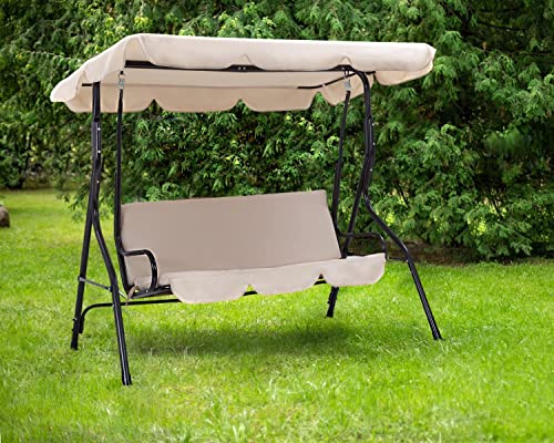 Outdoor Swing Patio Swing with Canopy Backyard Outdoor Swing Chair with Removable Cushions Adjustable Tilt Canopy Comfortable Armrests Stable Frame for Patio Outdoor Garden Backyard Beige